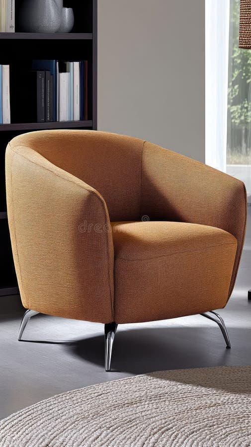 The Study Room Showcases a Luxurious Orange Fabric Chair with Silver ...