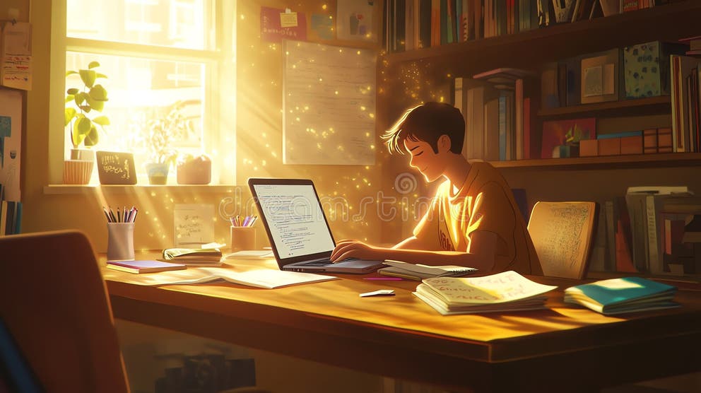 Study Room Sunlight Illustration Stock Image - Image of cozy, office ...