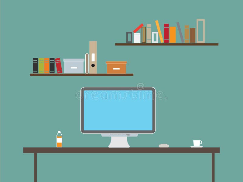 Work and Study Room Interior Desgin Flat Vector Illustration Stock ...