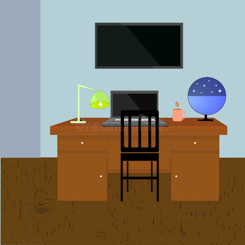 Study Room Vector Illustration. Vector Interior of Study Room with ...