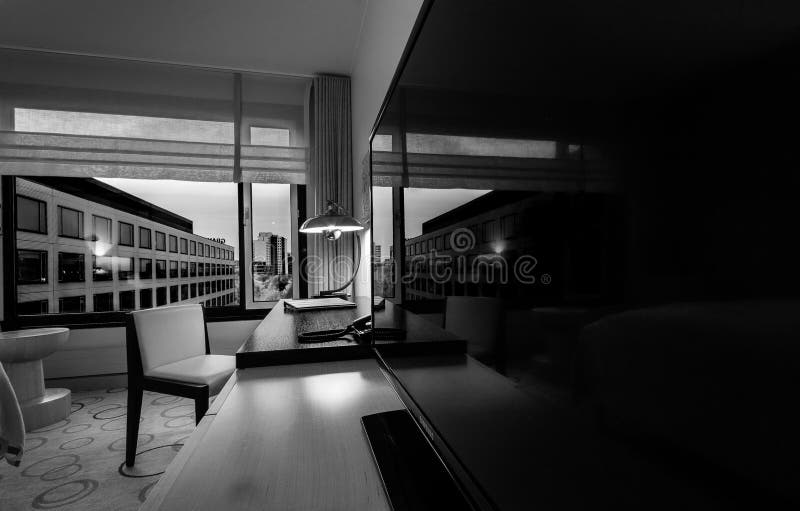 Study Room with Writing Desk Armchair and Tv Set Stock Photo - Image of ...