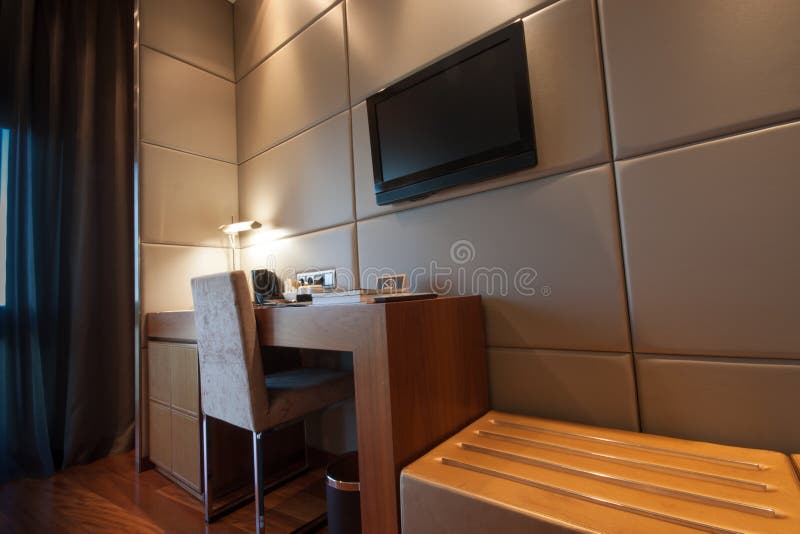 Study Room with Writing Desk and Lcd Tv Set Stock Photo - Image of ...