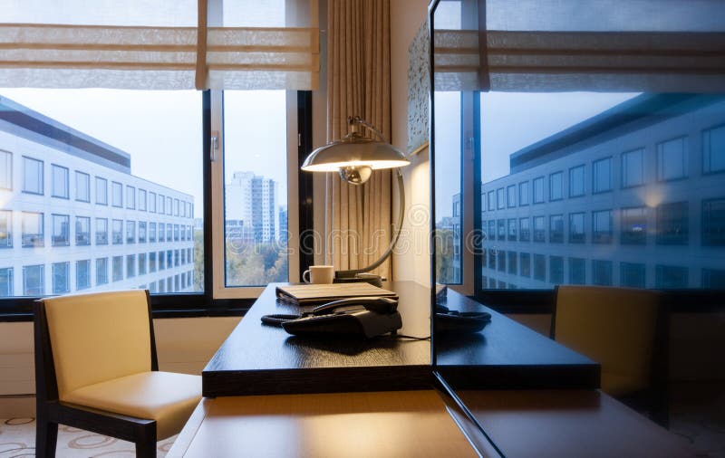 Study Room with Writing Desk and Lcd Tv Set Stock Photo - Image of ...