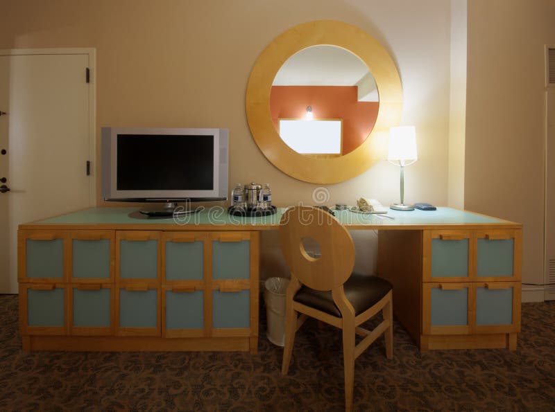 Study Room with Writing Desk and Lcd Tv Set Stock Image - Image of ...