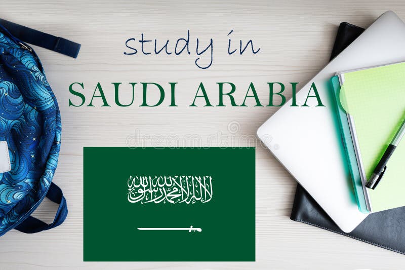 Study in Saudi Arabia. Background with Notepad, Laptop and Backpack ...