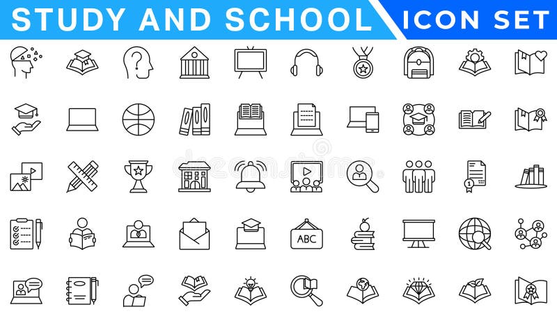 Study and School Line Icons Collection. Big UI Icon Set in a Flat ...