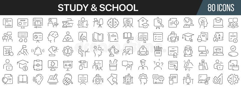 Study and School Line Icons Collection. Big UI Icon Set in a Flat ...