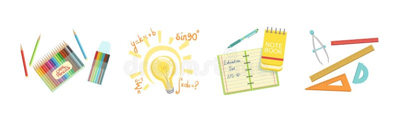 Study and School Supply and Object Vector Set Stock Vector ...
