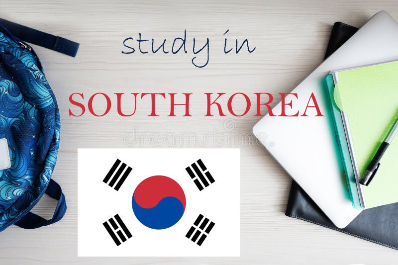 Study in South Korea. Background with Notepad, Laptop and Backpack ...