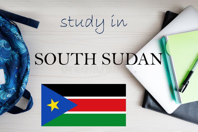 Study in South Sudan. Background with Notepad, Laptop and Backpack ...