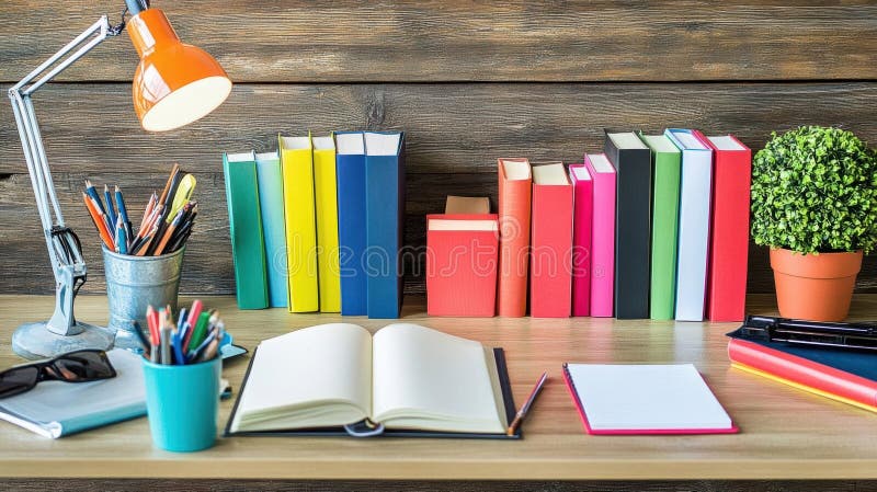Study Space with Books and Desk Lamp for Studying and Creative ...