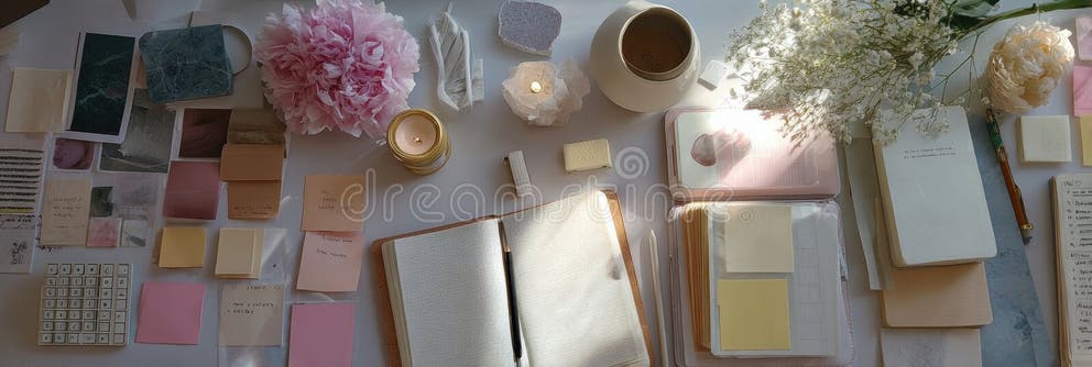 Study Space Featuring Vision Board and Affirmation Post-Its in Gentle ...