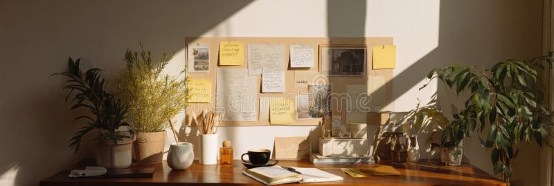 Study Space Featuring a Vision Board with Affirmations and Post-Its in ...