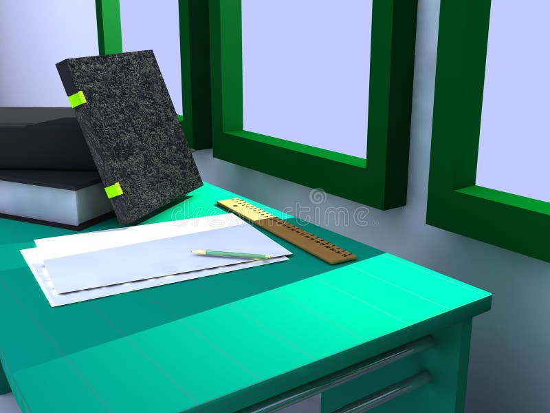 Study Table and Work Desktop Vector Illustration Set. School Lesson ...