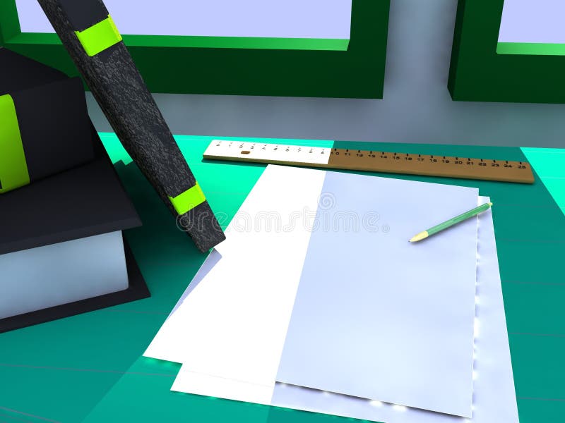 Study Table and Work Desktop Vector Illustration Set. School Lesson ...