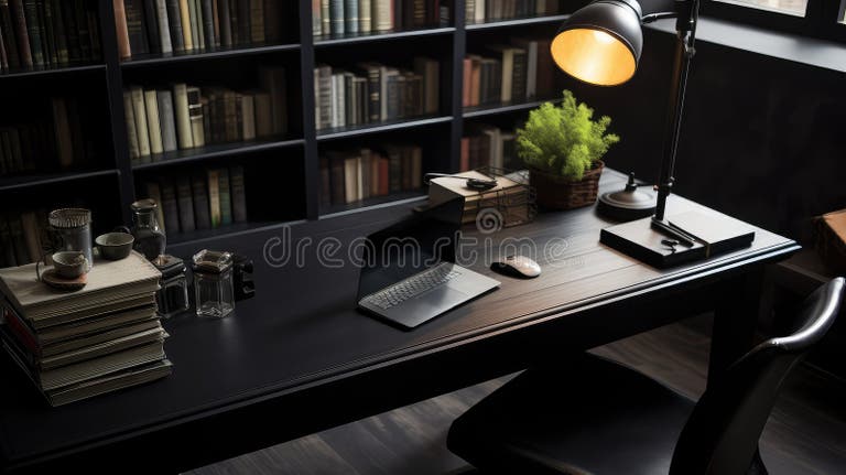 Study table black stock illustration. Illustration of cluttered - 369175987