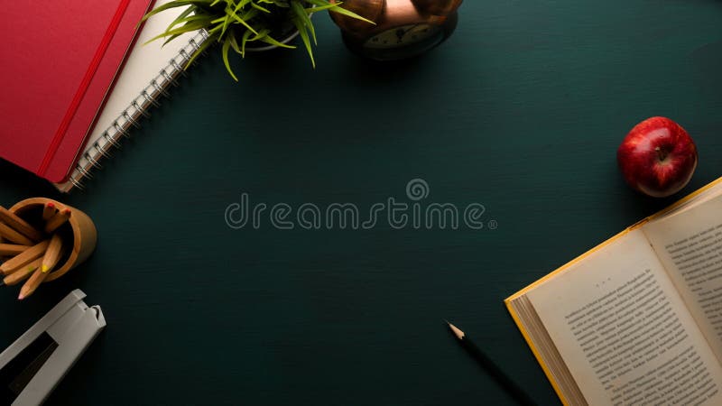 Study Table with Book, Stationery, Notebook, Supplies and Copy Space on ...
