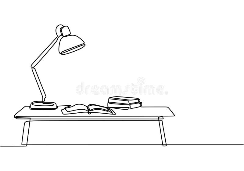 Study Table with Books and a Lamp in Continuous Line Drawing. Conducive ...