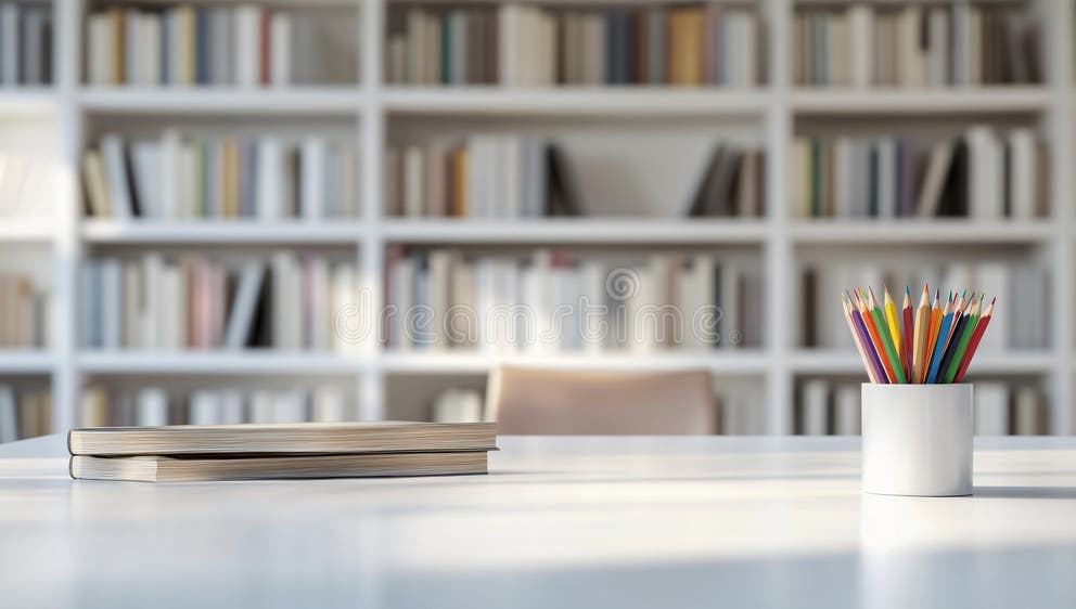 Study Table Books Pencils Library Background High Quality Image Stock ...