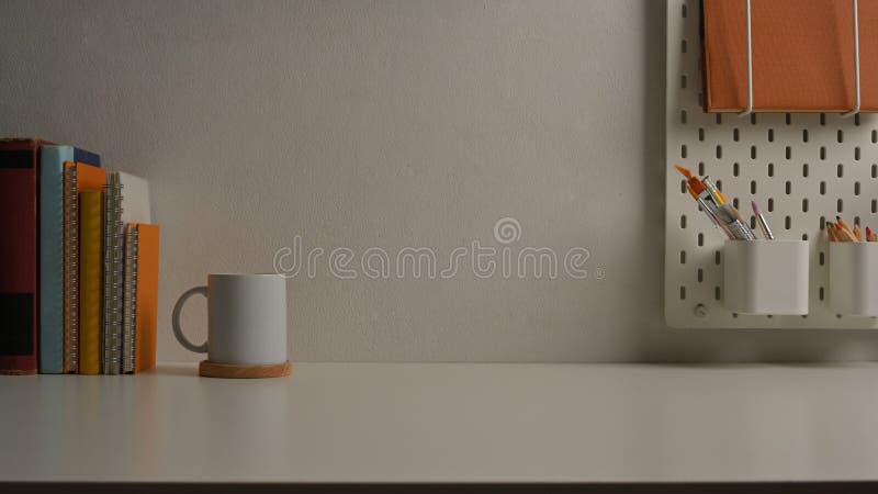 Study Table with Books, Stationery and Copy Space in Home Office Room ...