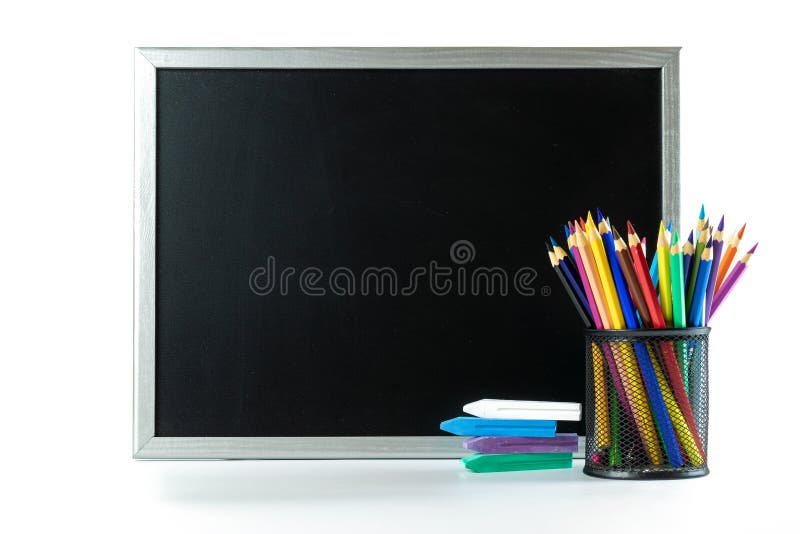 Study Table. Education Accessories with Globe, Chalk, Brushes on Dark ...