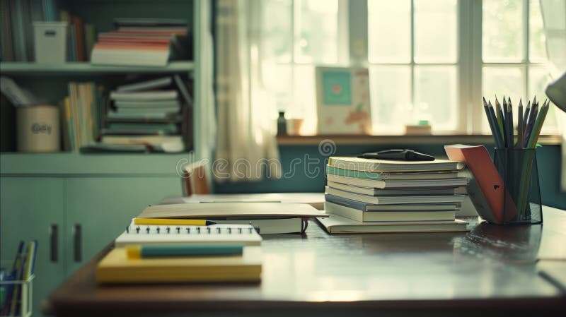 Study Table with Erasers and Books Stock Illustration - Illustration of ...