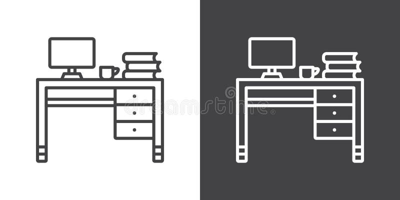 Study Table Icon Flat Vector Set Outline Stock Illustration ...