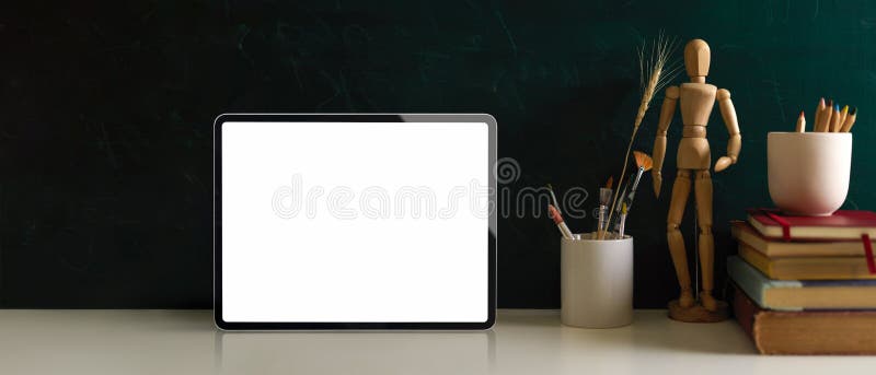 Study Table with Mock Up Digital Tablet, Books and School Elements in ...