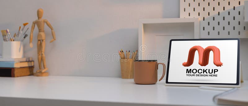 Study Table with Mock Up Digital Tablet, Mug, Books, Stationery ...