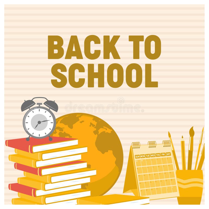 Study Table with School Equipment. Alarm Clock on a Pile of Books Stock ...