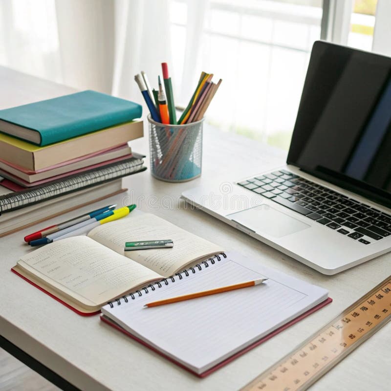 Study Table and School Supplies Stock Illustration - Illustration of ...