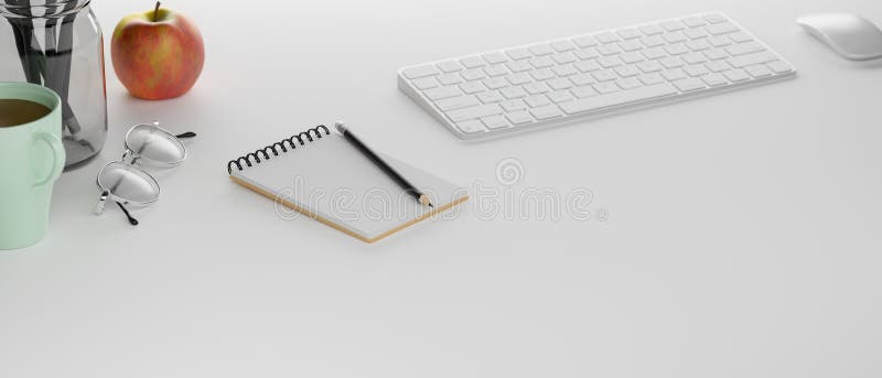 Study Table with Stationery, Computer Keyboard and Supplies, 3D ...
