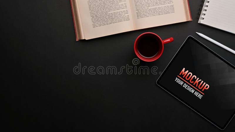 Study Table with Tablet, Book, Stationery and Copy Space in Home Office ...