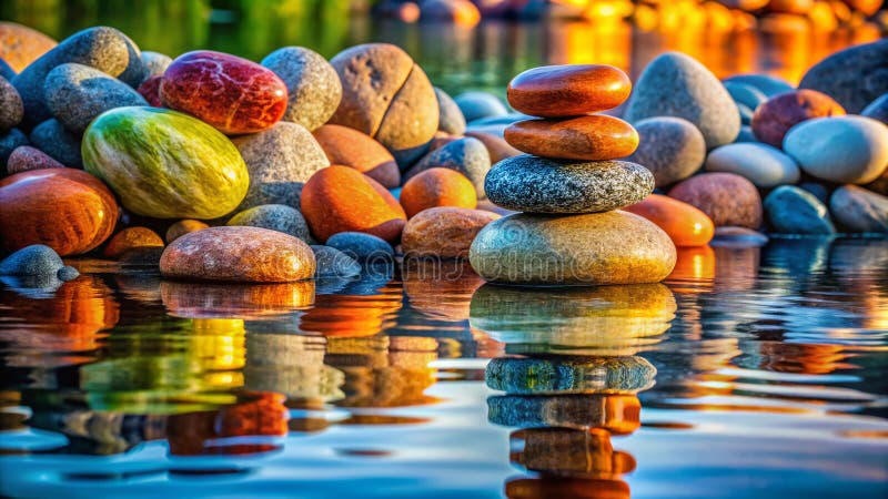 A Study in Texture and Reflection Stacked River Rocks a Striking ...