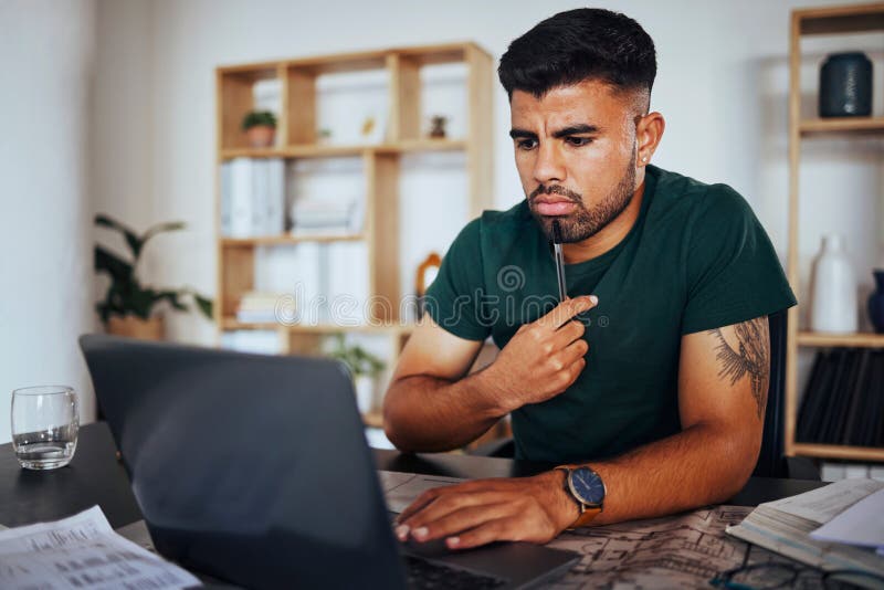 Study, Thinking and Education with Man and Laptop for Elearning, Remote ...