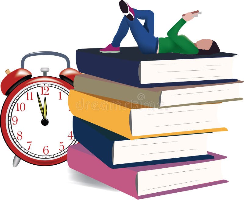 Study Time Girl with a Book and Wake Up Stock Vector - Illustration of ...