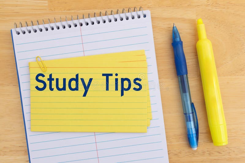 Study Tips on Notepad with Pen and Highlighter Stock Photo - Image of ...