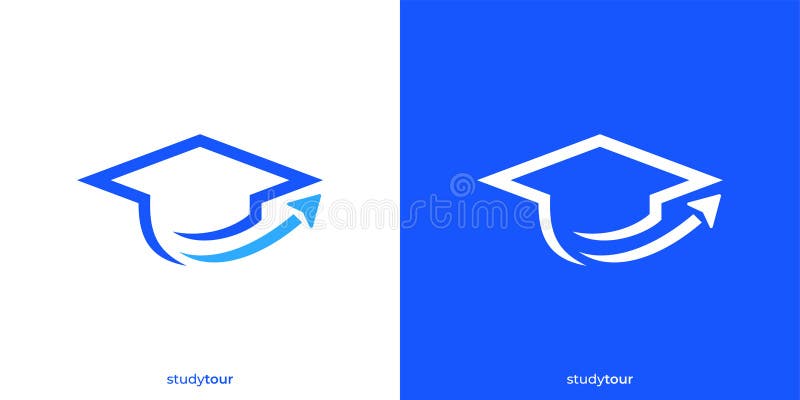 Simple Study Tour Logo. Graduation Hat and Plane or Jet Arrow Icon ...