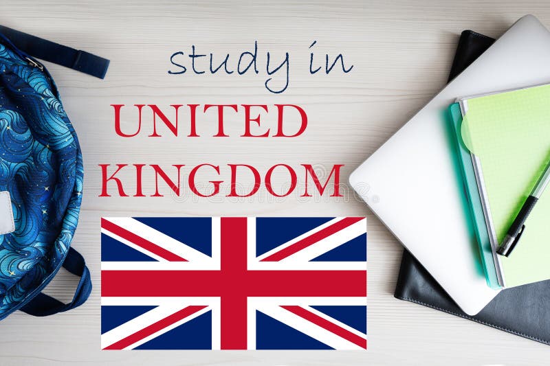 Study in United Kingdom. Background with Notepad, Laptop and Backpack Stock Photo - Image of ...