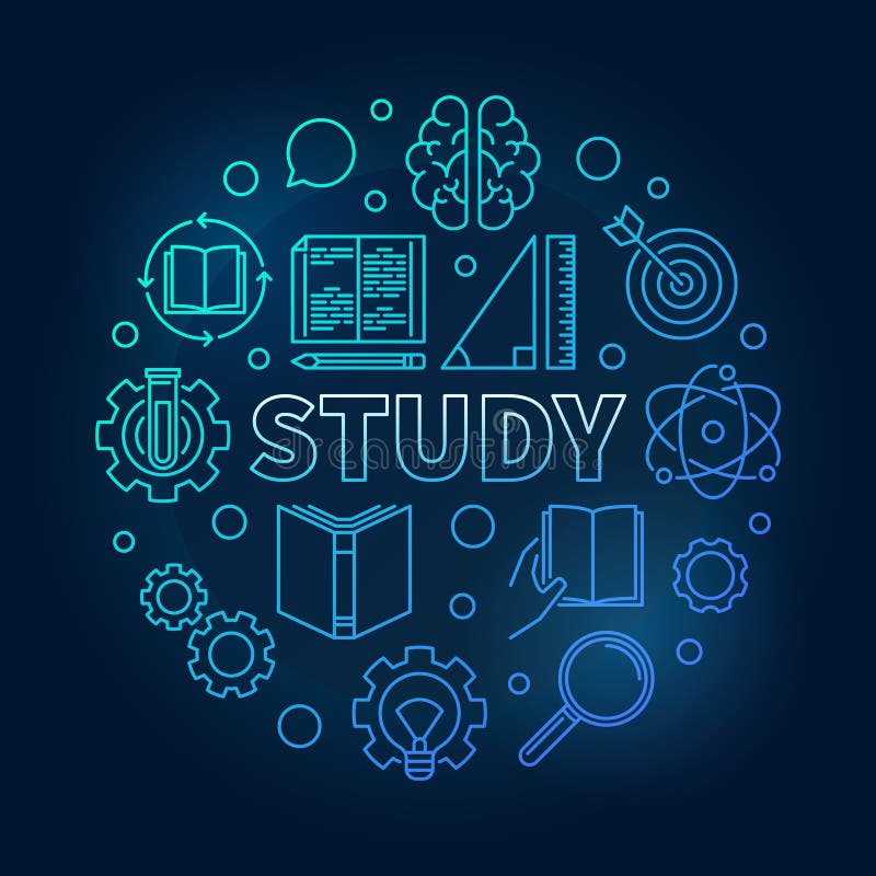 Study Vector Round Education Blue Illustration in Line Style Stock ...
