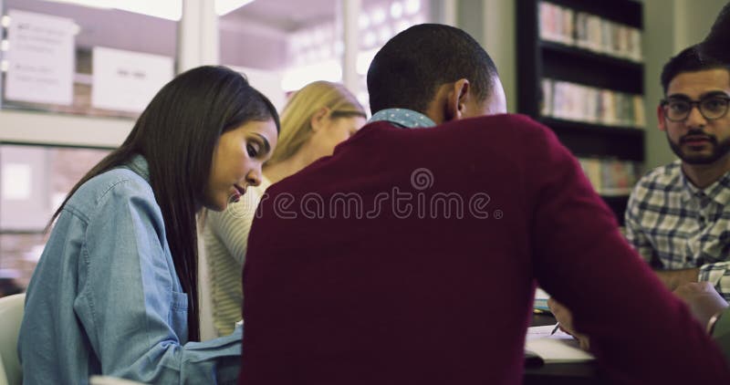 Study, Writing and College with Students in Library for Research, Learning and Project Teamwork ...