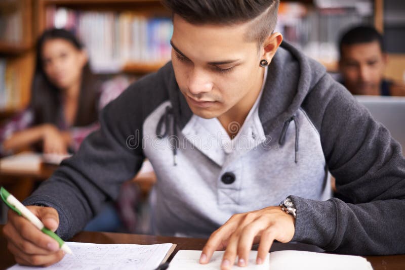 Study, Writing and Focus with Man in Library for Education, Research ...
