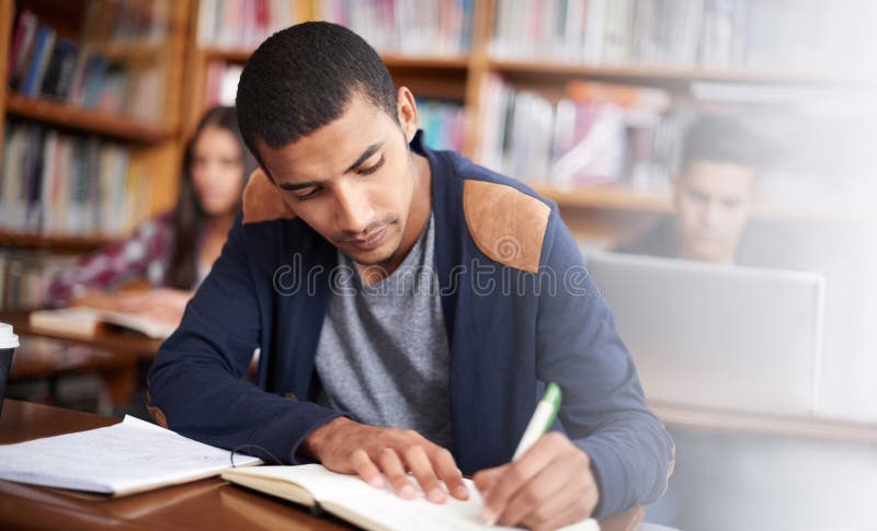 Study, Writing and School with Man in Library for Education, Research ...