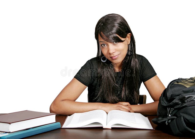 Black African American Ethnicity Student Girl Studying Textbook Stock ...