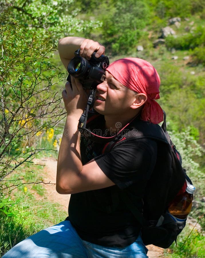 Studying the Art of Nature Photography Stock Photo - Image of close ...