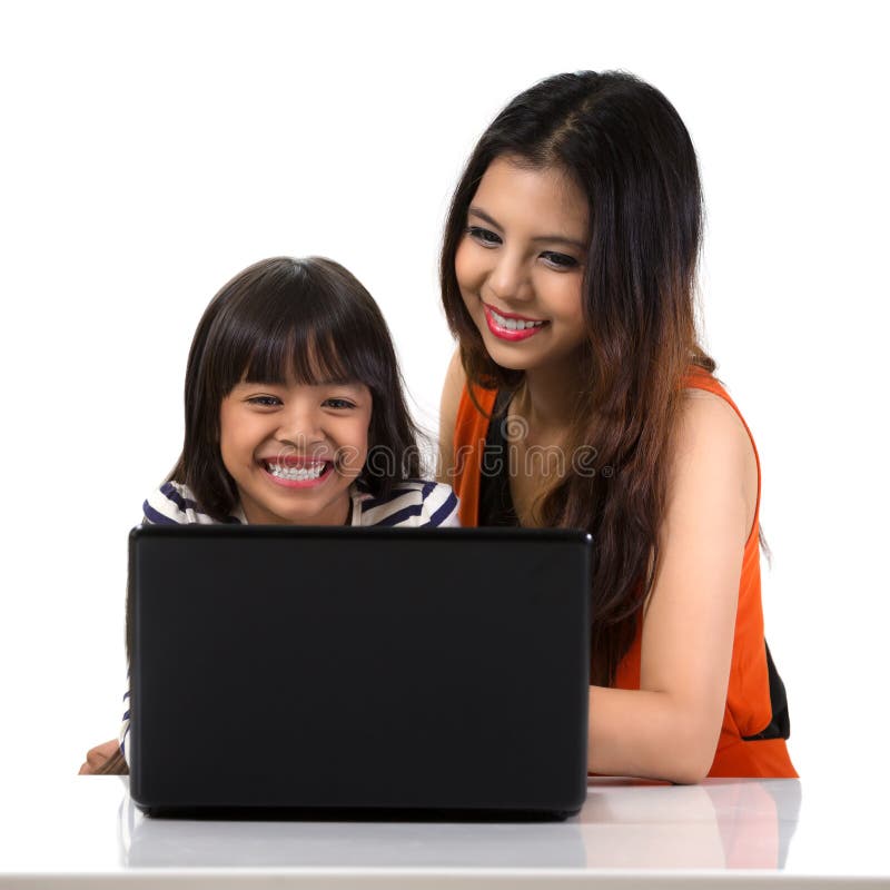 Happy Asian Family Shopping Online Stock Photo - Image of female ...