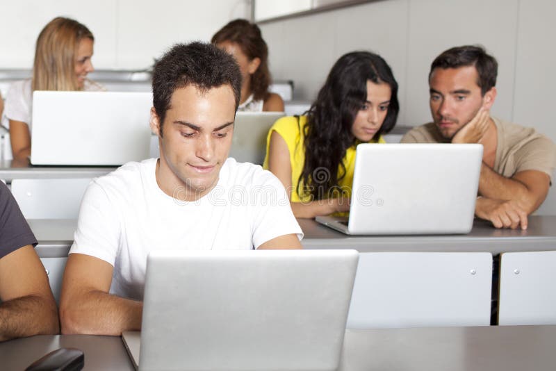 Studying with Computer in Class Room Stock Photo - Image of success ...