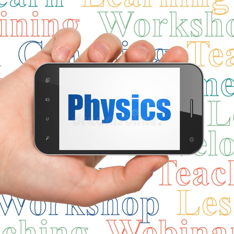 Studying Concept: Hand Holding Smartphone With Physics On Display Stock ...