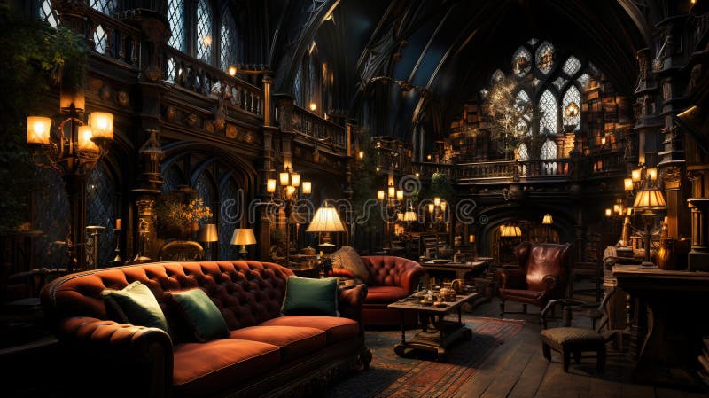 Studying in the Cozy Magical Hogwarts Library at Night As it Storms ...