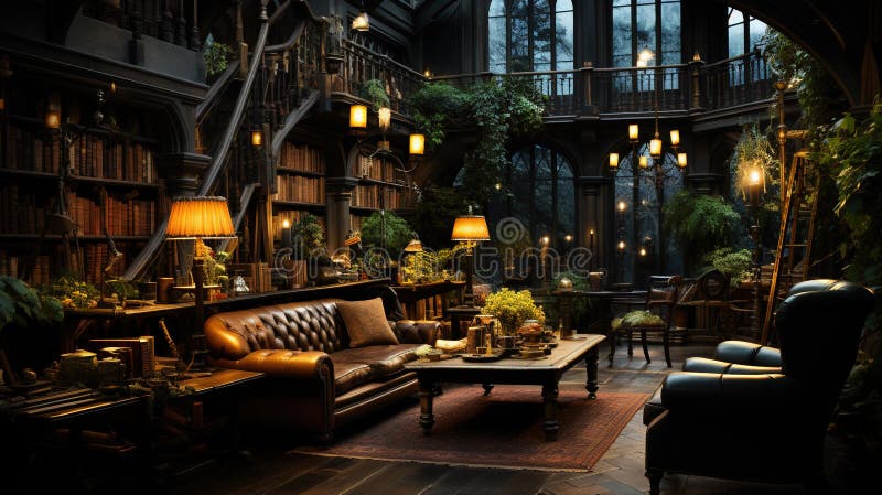 Studying in the Cozy Magical Hogwarts Library at Night As it Storms ...